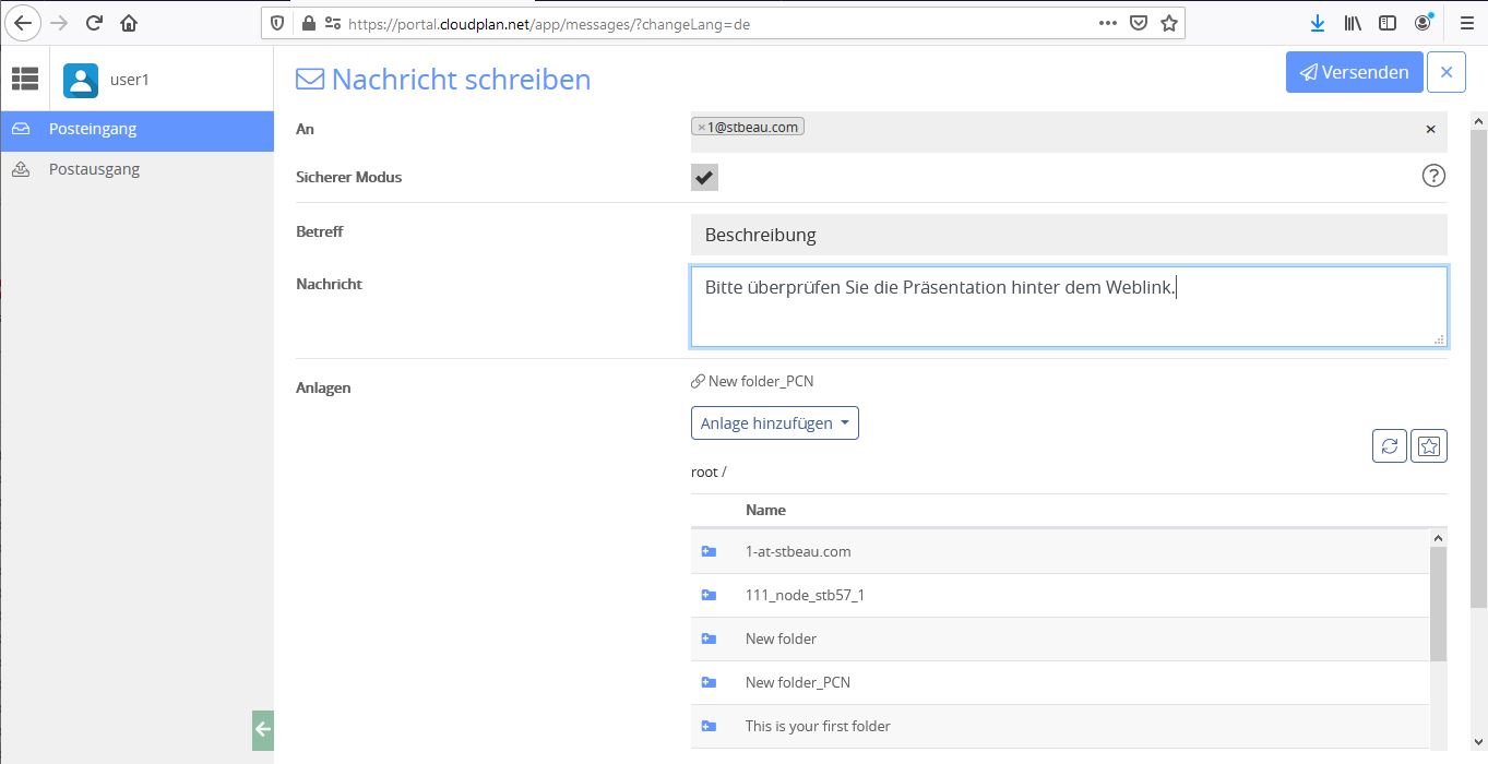 Sichere Nachrichten mit Weblinks - cloudplan Help