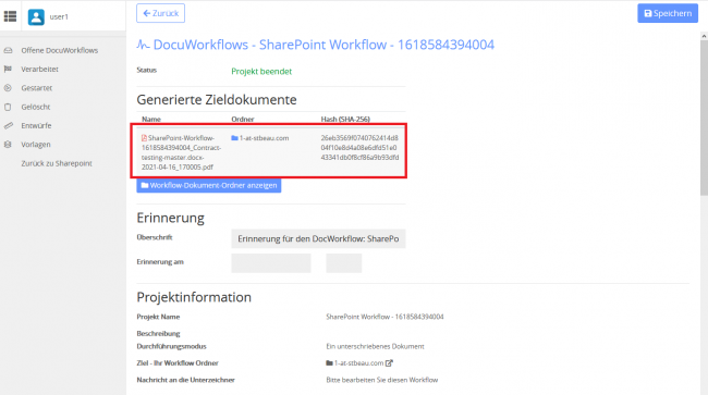 Hash Wert eines Workflow Dokumentes - cloudplan Help