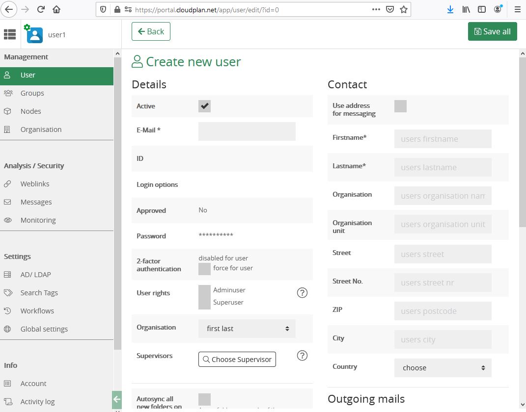 Create a new user - cloudplan Help