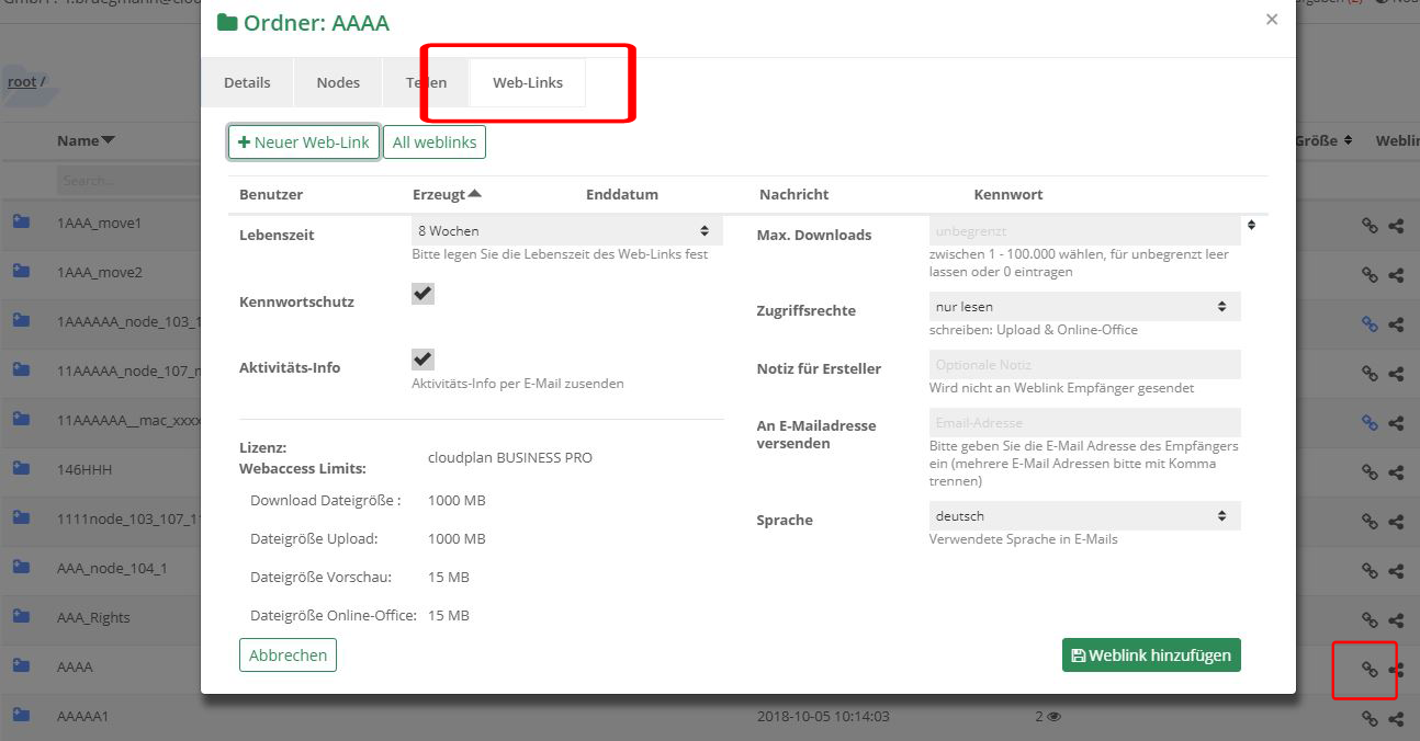 Weblinks - cloudplan Help