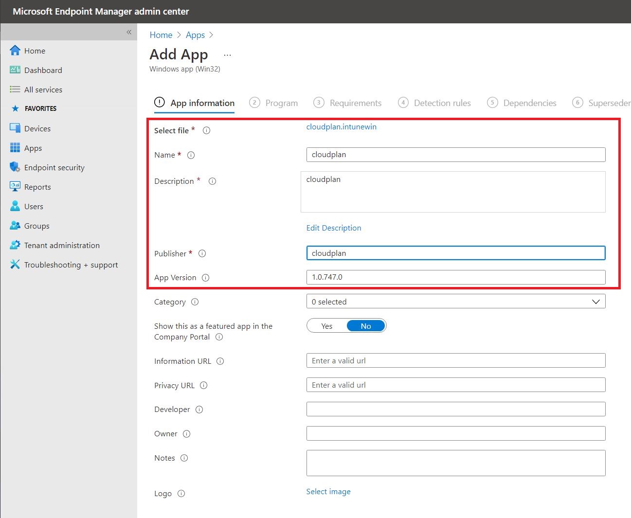 Azure Endpoint Manager configuration for auto installation - cloudplan Help
