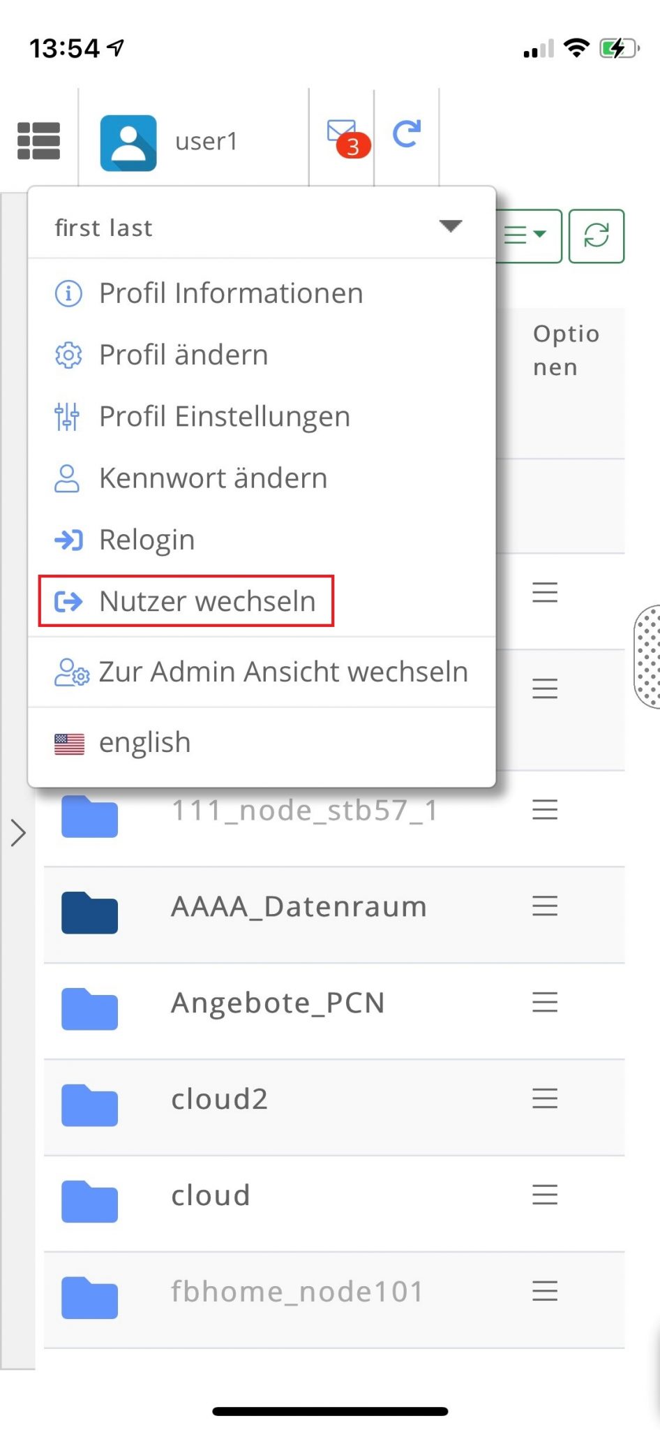 Nutzer wechseln - cloudplan Help